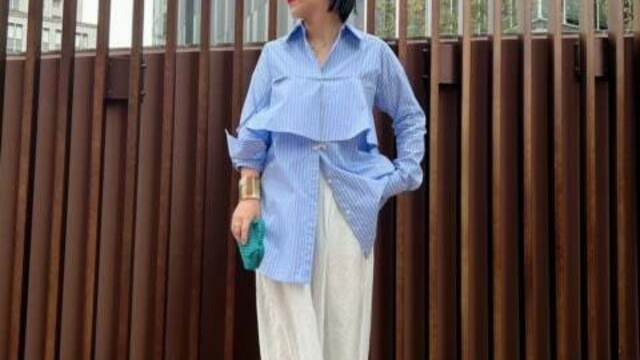 【おしゃれスナップ】王道ストライプ柄の「シャツ」と「ビスチェ」セットが素敵過ぎ｜畑中由香さん | antenna[アンテナ]